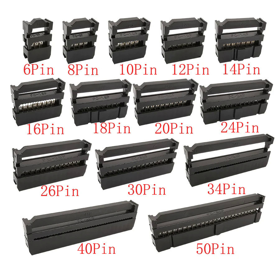 10Pcs FC 6P/8/10/12/14/16/18/20/24/26/30/34/40/50 Pin 2.54mm Pitch Female IDC Socket Connector ...