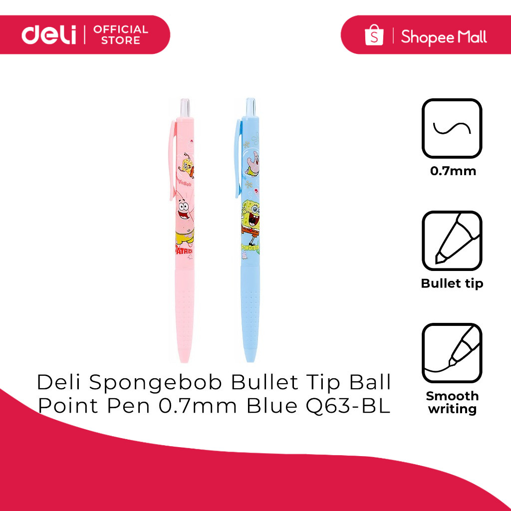 Deli Q63-BL Spongebob Bullet Tip Ball Point Pen 0.7mm Blue | Shopee ...