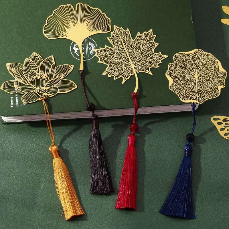 Exquisite Hollow Metal Leaf Bookmarks delicacy Gold Color lotus leaf ...