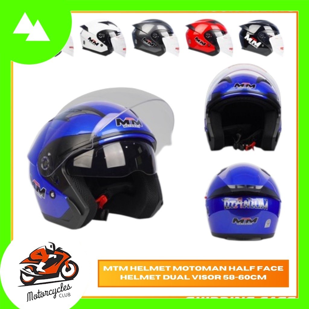 MTM Motoman Half Face Helmet Dual Visor With ICC Sticker [HURRICANE SPEED] | Shopee Philippines