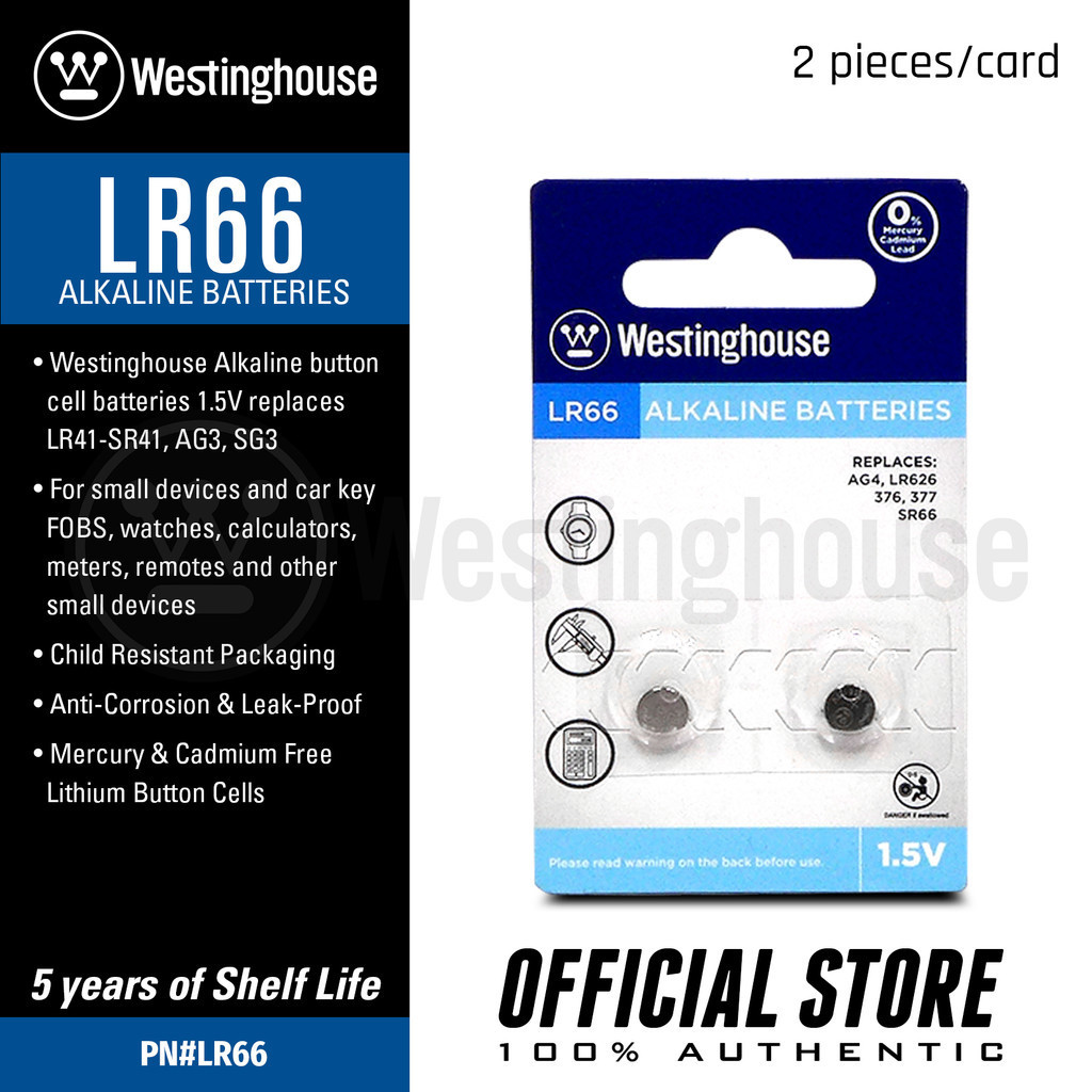 Westinghouse Alkaline Button Cell Batteries 1.5V,Replaces LR66-SR66,AG4 ...