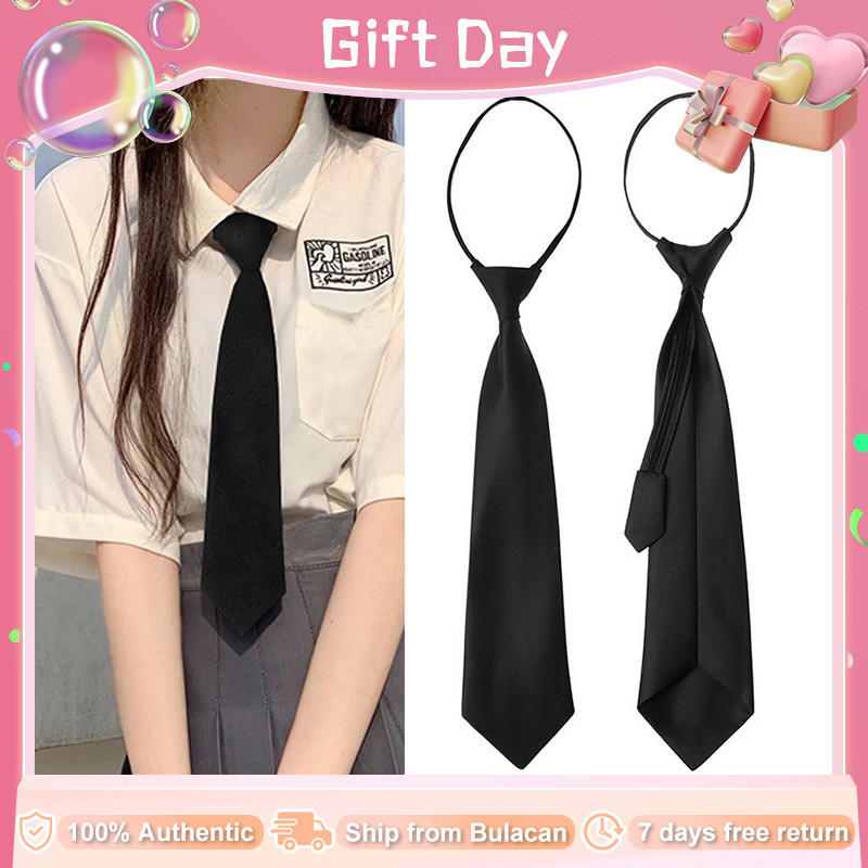 Solid Color Silky Narrow Necktie School Uniform Zipper Pre-Tied Arrow ...