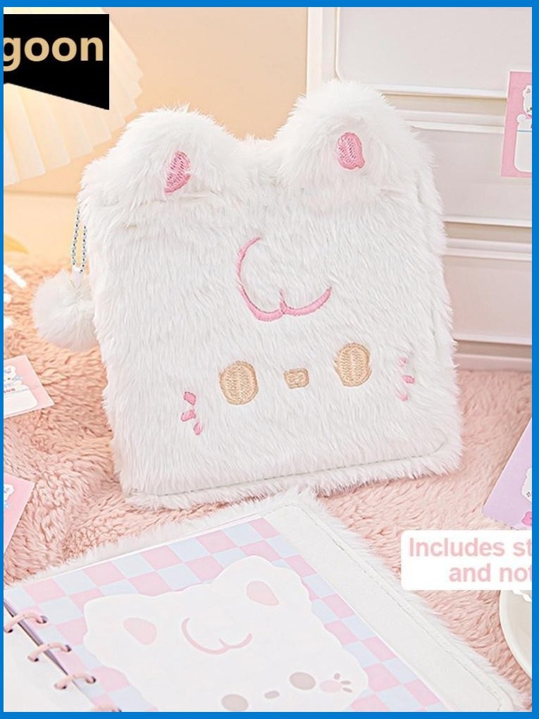C5GOON Cute Plush Notebook For Girls Furry Cats Notebook Loose-leaf ...