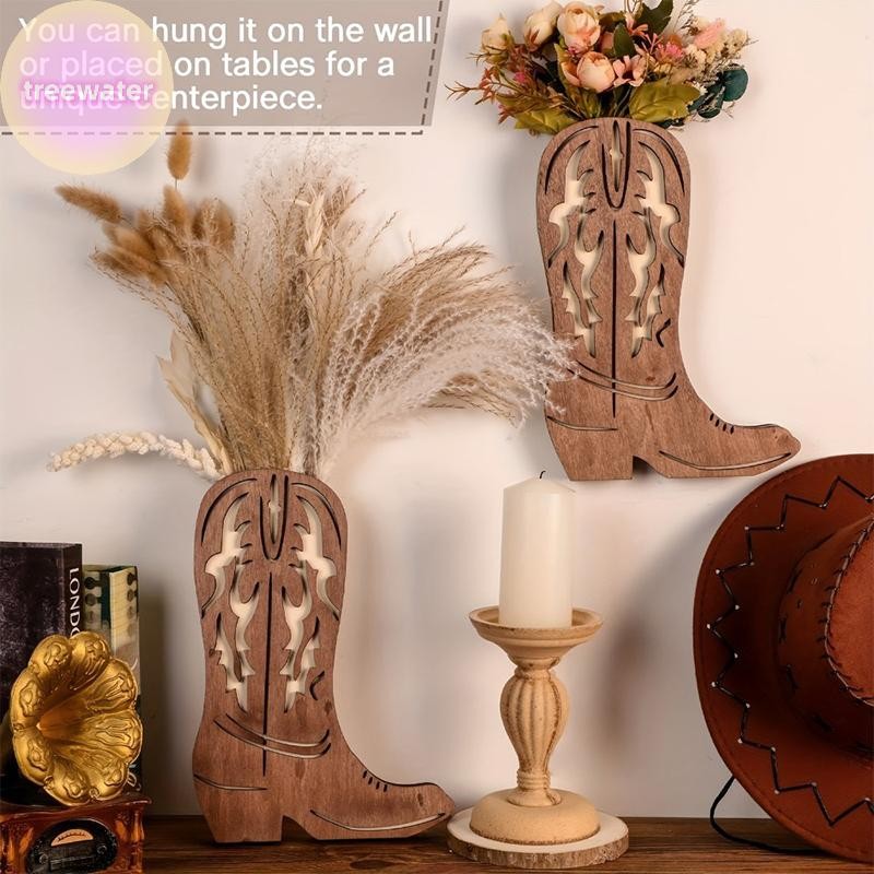 TREEWATER Wooden Cowgirl Cowboy Boot Vase Cowboy Boots Wall Planter ...