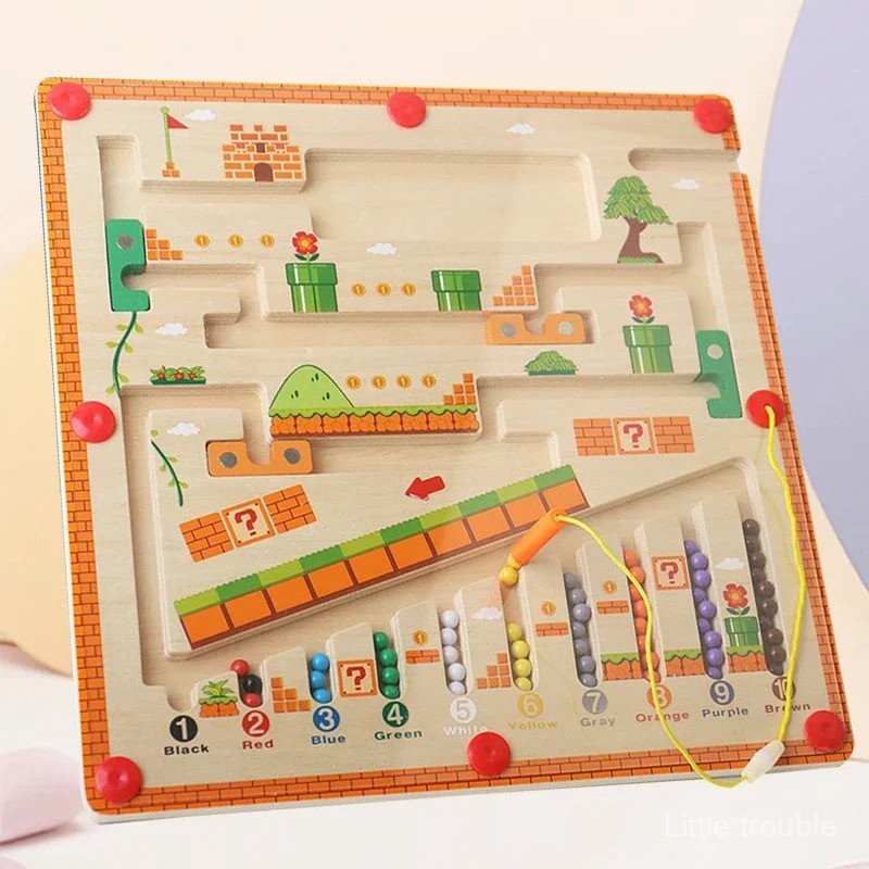 Wooden Magnetic Color and Number Maze Learning Education Toys Color ...