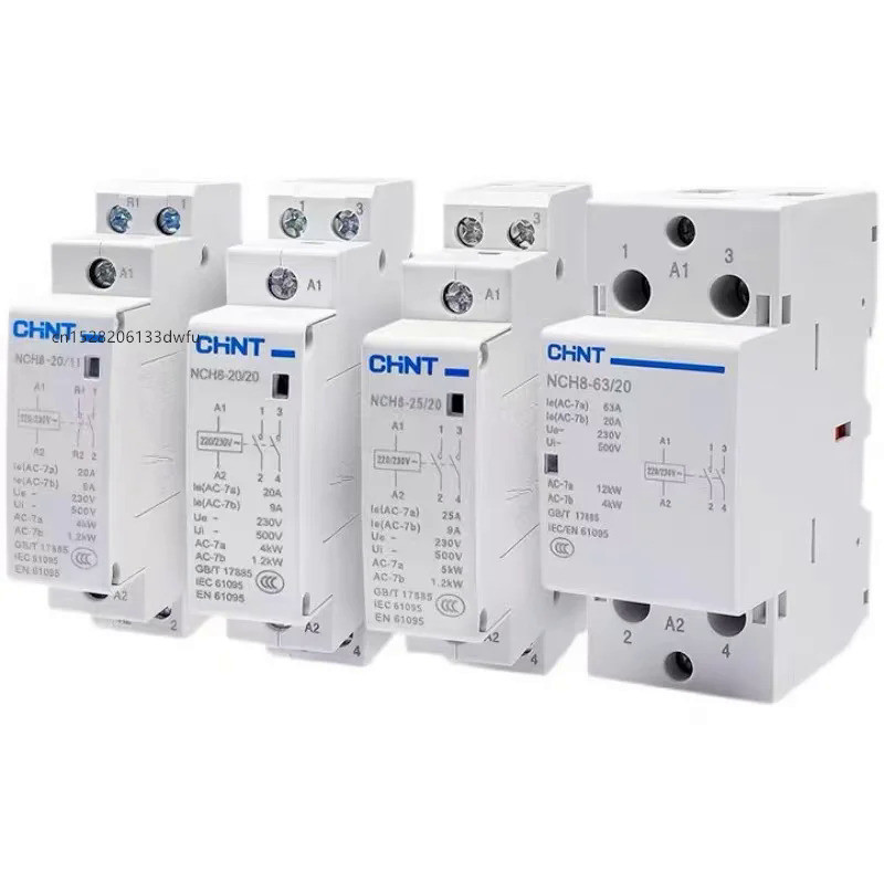 CHINT NCH8 20A 25A 40A 63A Din Rail Household AC Contactor 220V 230V 380V 400V 1NO1NC 2NO 2NC ...