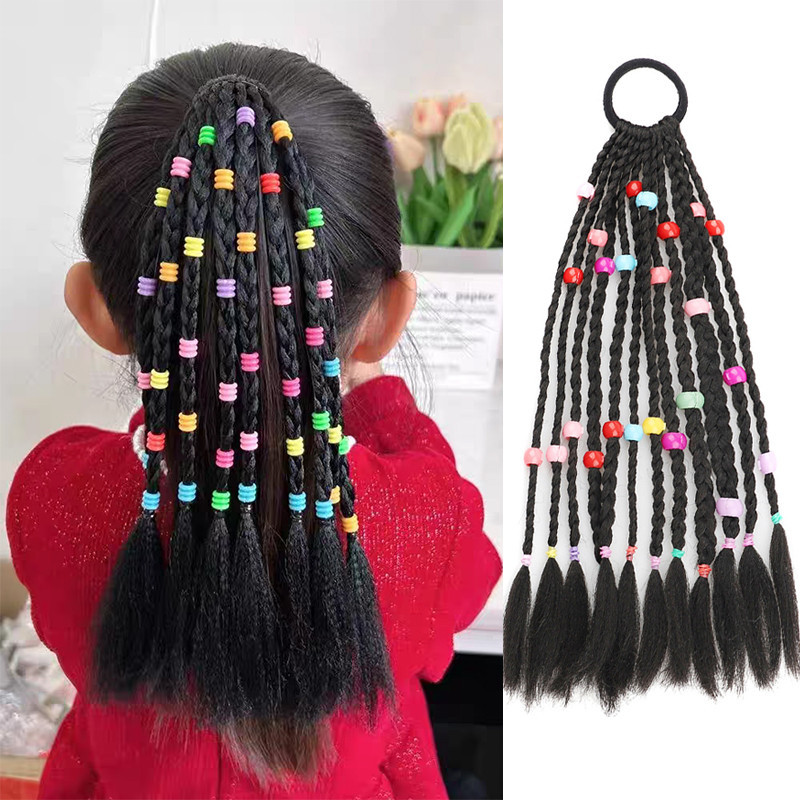 Children's Pigtail Ponytail Wigs with Rubber Bands Synthetic Straight ...