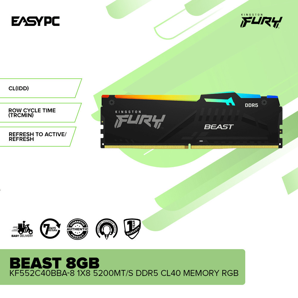 EasyPC| Kingston Fury Beast 8gb/32gb/16gb 5200MT/s Ddr5 ram| CL40| Black and RGB Black Intel XMP ...