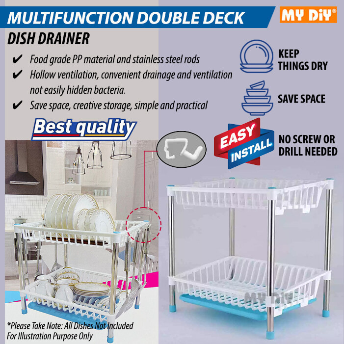 MULTIFUNCTION DOUBLE DECK DISH RACK / RAK PINGGAN MANGKUK 2 TINGKAT / 2 ...
