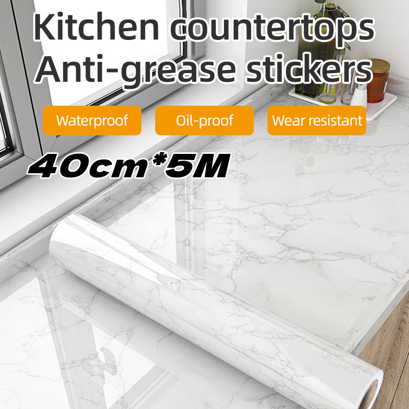 5M x 40 Cm Marble Kitchen Decorate Wallpaper Waterproof Oil Proof Stickers Thickening Table ...