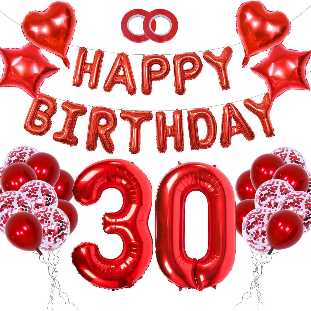 30th Theme Birthday Balloons Set 18inch Five-pointed Star Foil Balloon ...