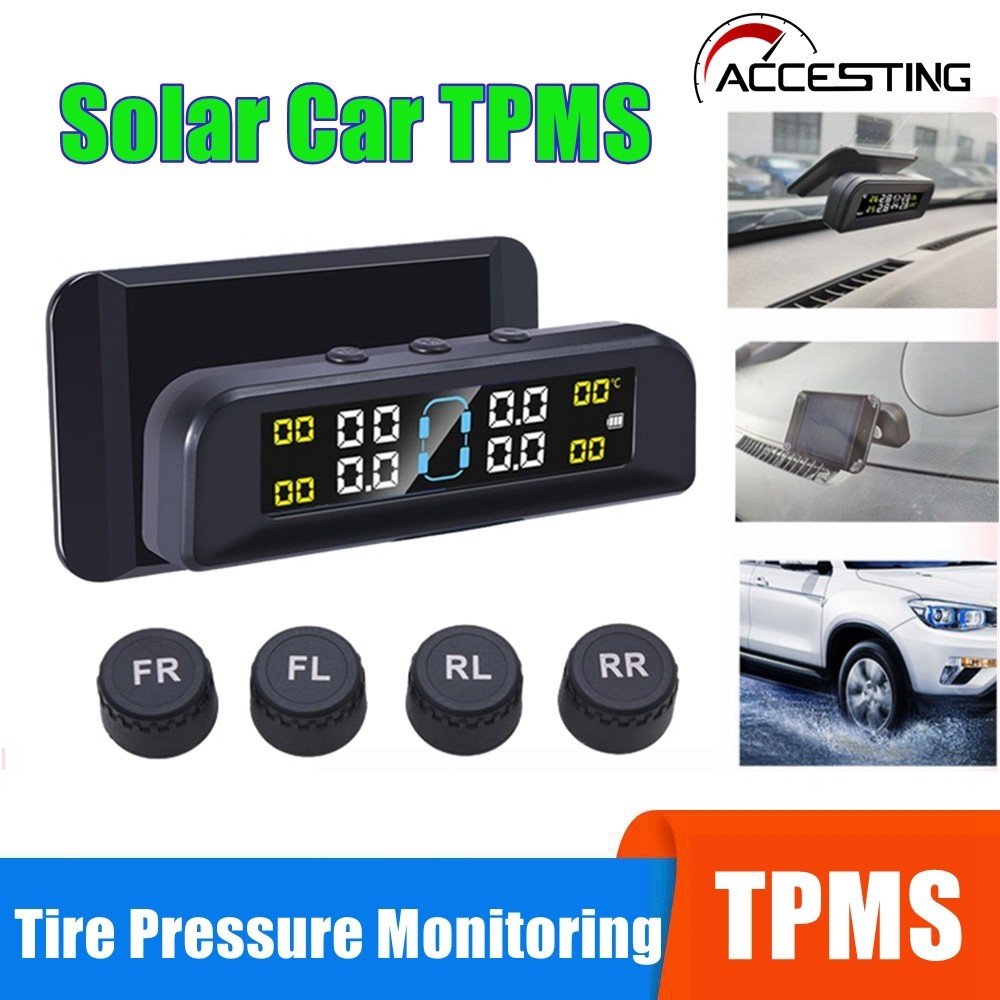 Smart Car Tpms Tire Pressure Monitoring System Solar Digital Clock Lcd Display Car Tire Pressure