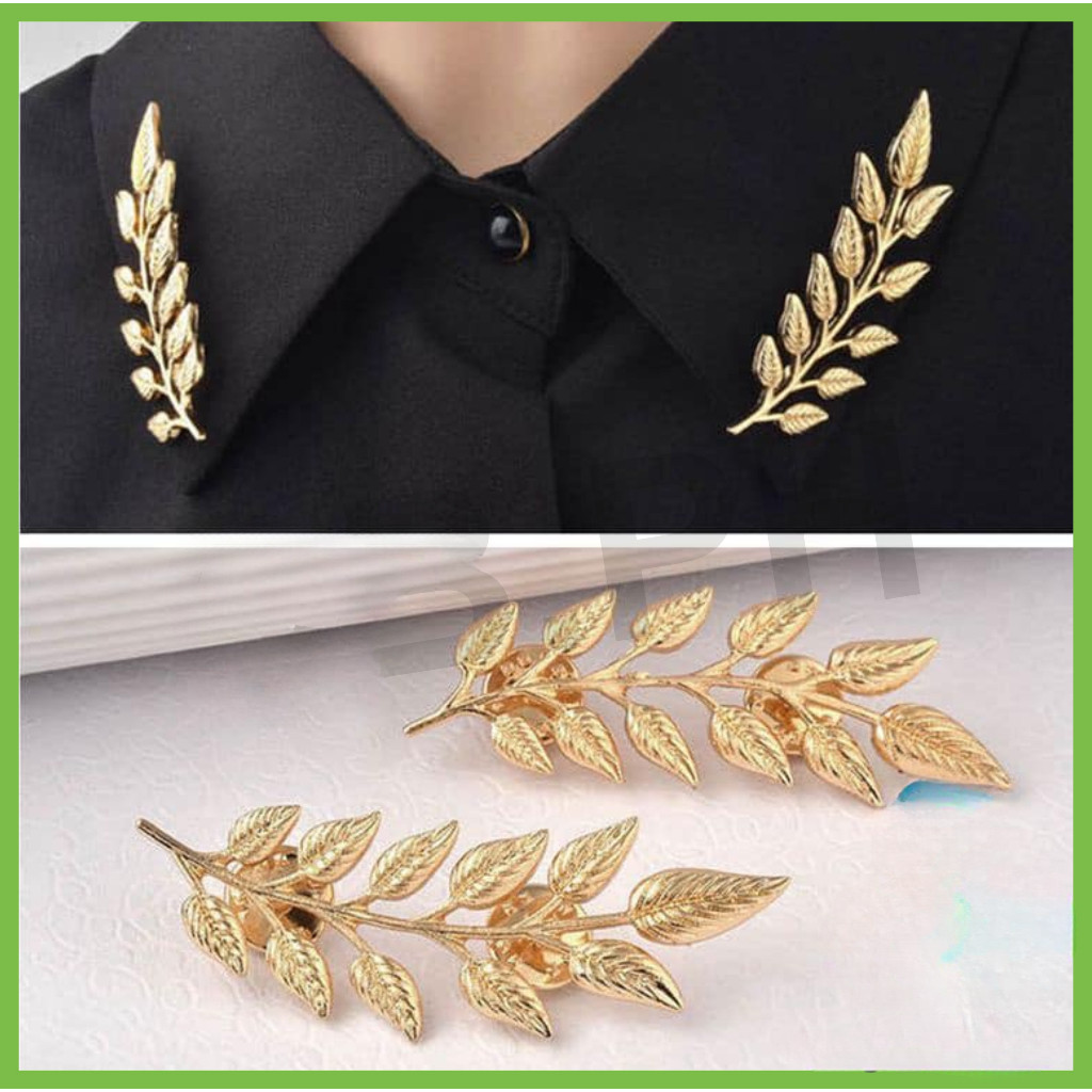 1 Pair Vintage Wheat Leaf Branch Gold Silver Plated Neck Tip Brooch ...