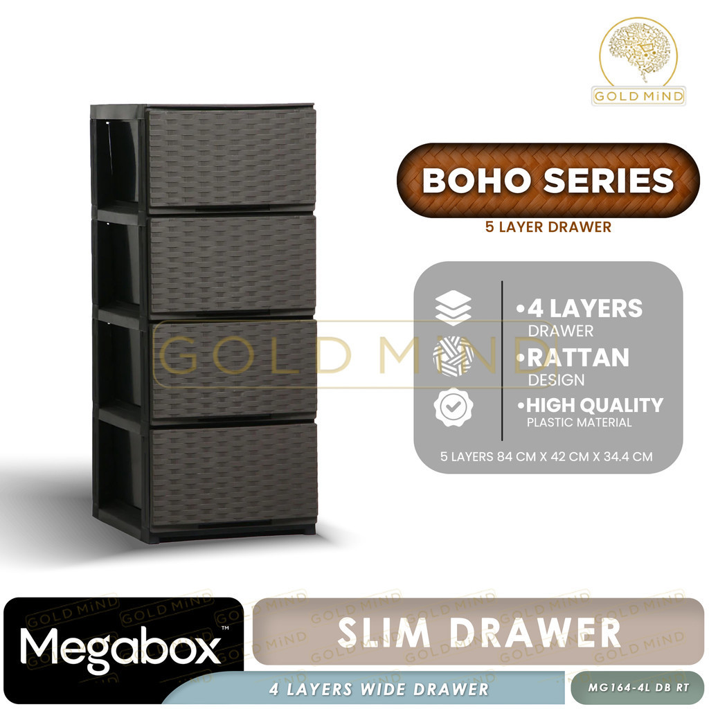 Megabox MG-164 (4 Layers Slim Drawer Boho Series) -Gold Mind | Shopee ...