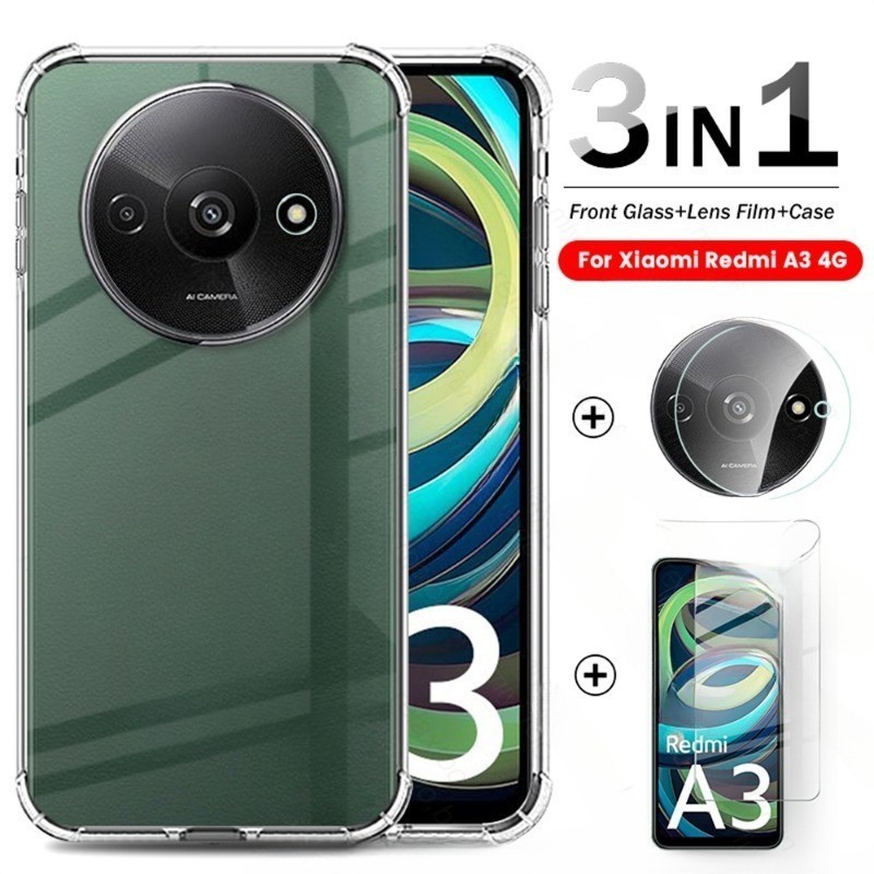 3 in1 Redmi 13C TPU Soft Case For Redmi13C A3 A2 A1 + 4G 5G Camera Protective Glass Case Screen ...