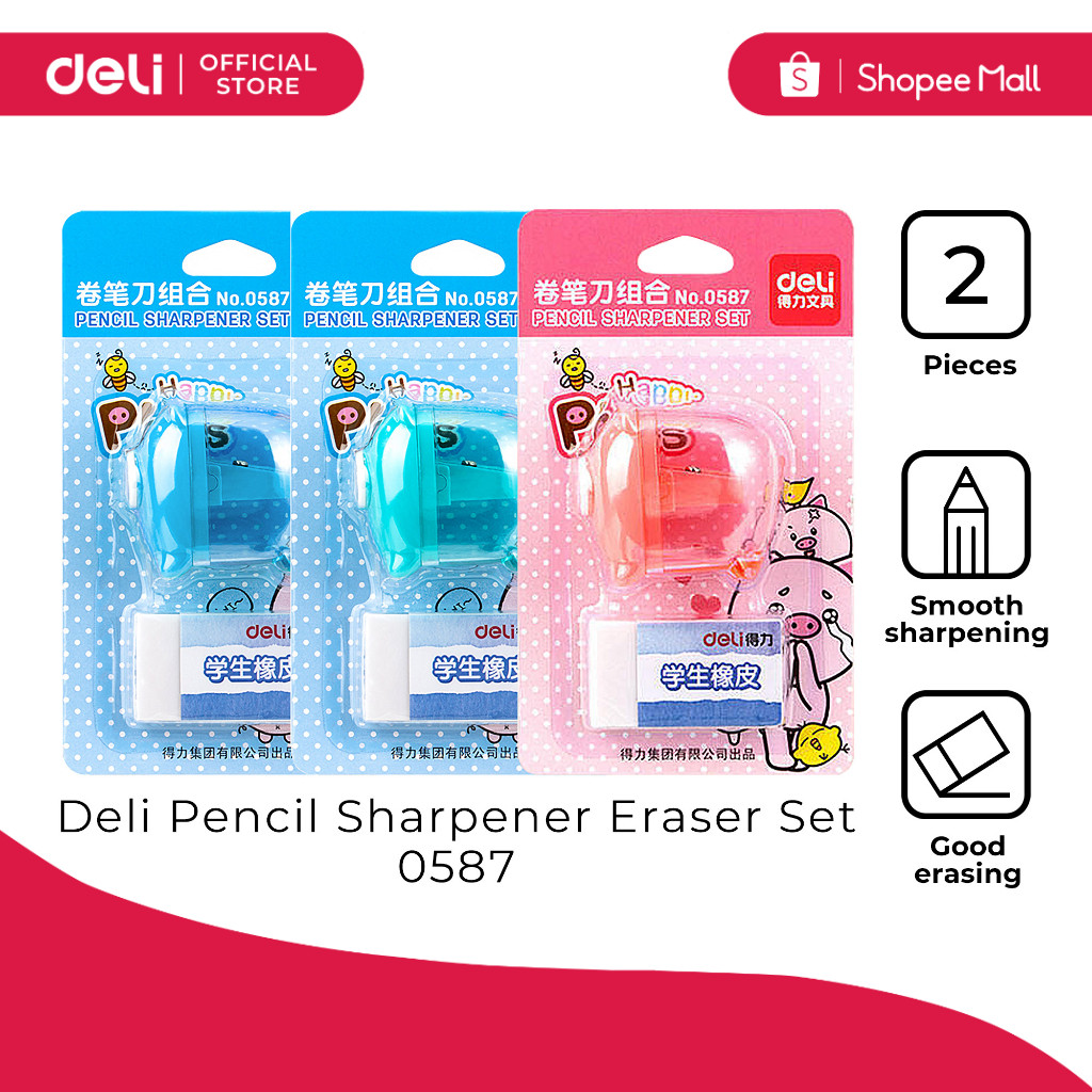 Deli 0587 Pencil Sharpener Eraser Set | Shopee Philippines