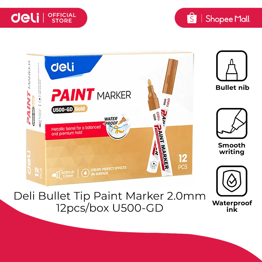 Deli U500-GD Bullet Tip Paint Marker 2.0mm 12pcs/box | Shopee Philippines