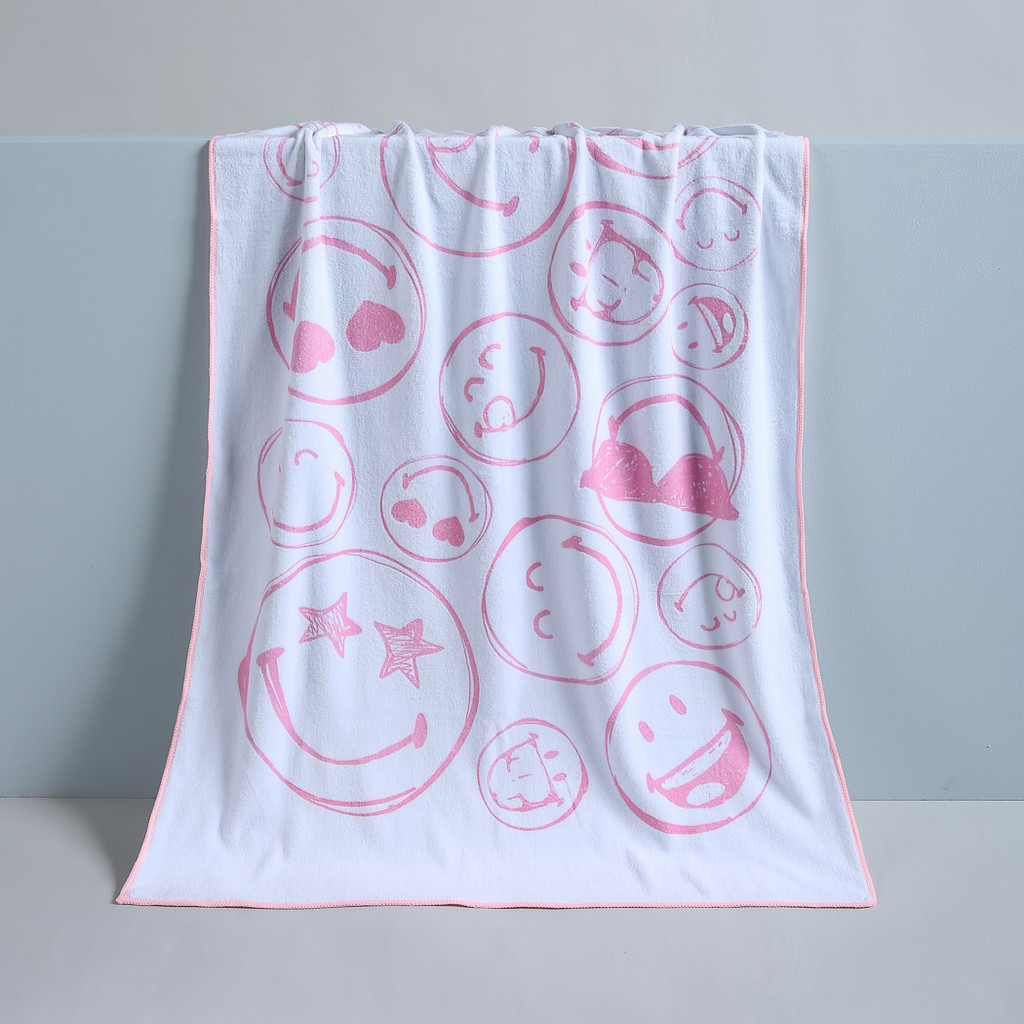MINISO Smiley Collection Printed Microfiber Bath Towel Pink | Shopee ...