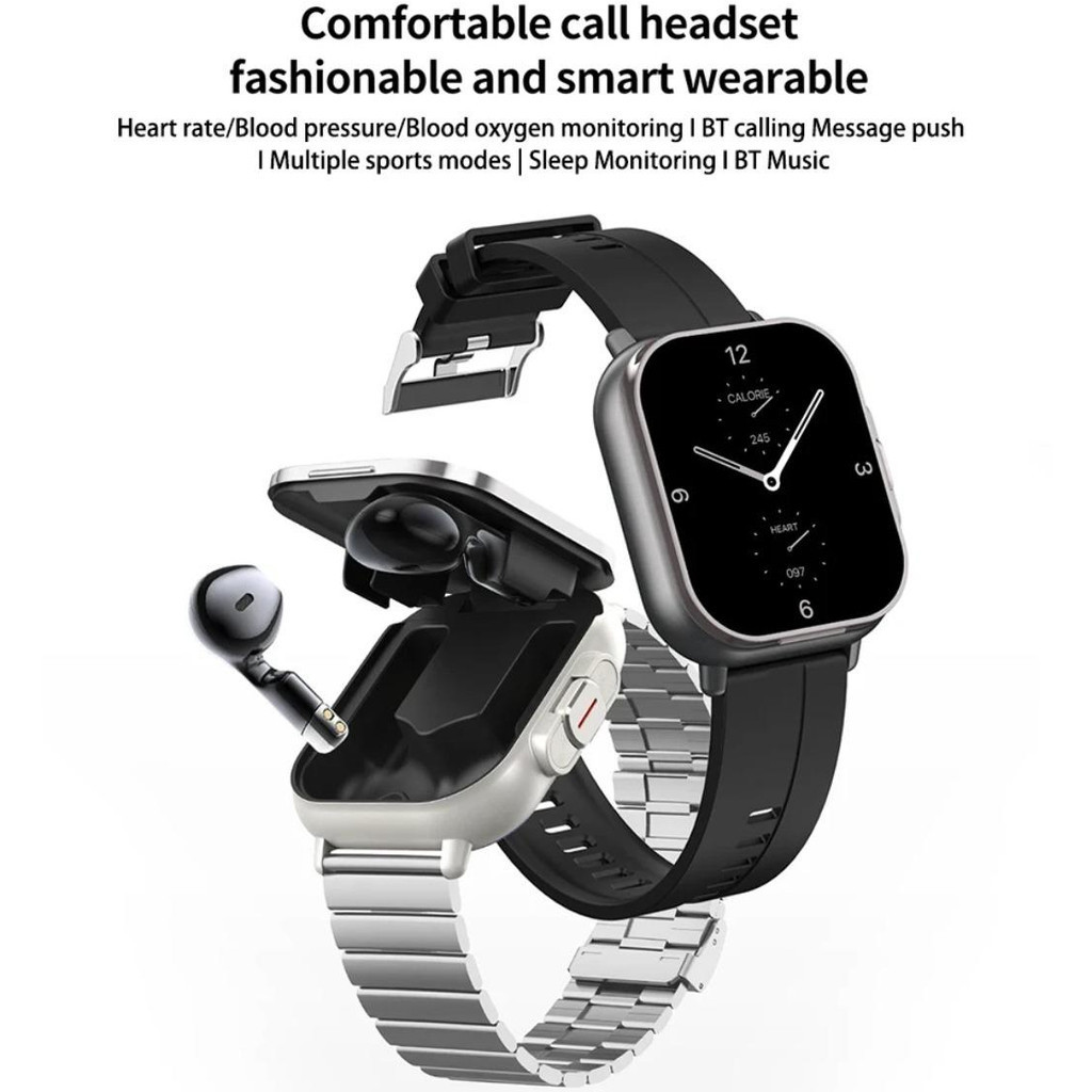 2024 New Smart Watch D8 TWS Bluetooth Headset Call 2-in-1 Full Screen Touch Heart Rate Health ...