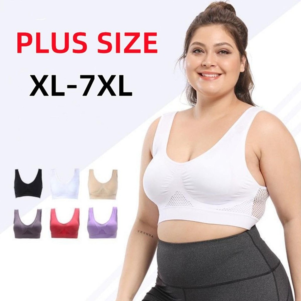 XL-6XL Philippines spot sports bra plus size women's wireless hollow mesh vest style yoga ...