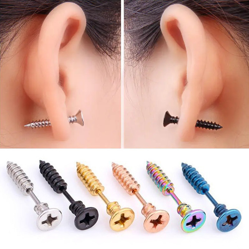 316L Stainless Steel Screw Nail Stud Earrings for Women Men Fashion ...
