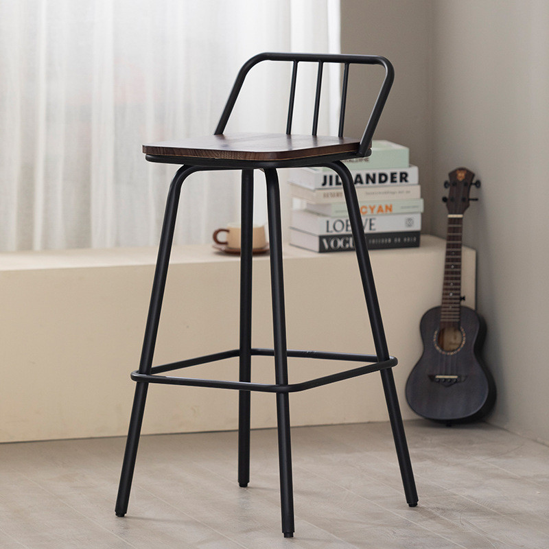 Iron Bar Chair Solid Wood Seat Retro Style Simple Bar Chair High Chair ...