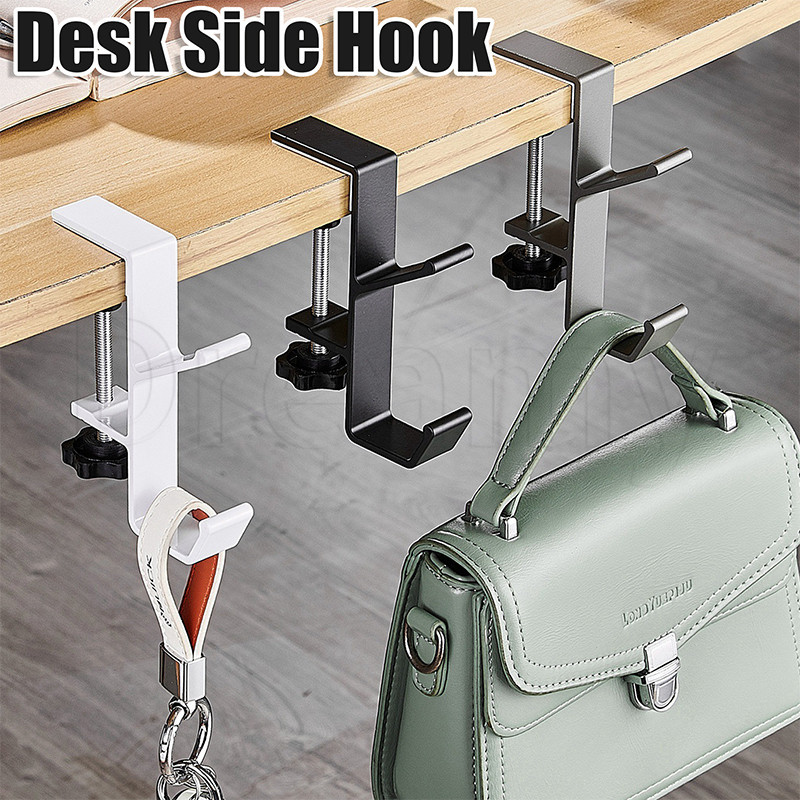 Desk Side Double Hooks Hanging Rack - Strong Load Bearing - Detachable ...