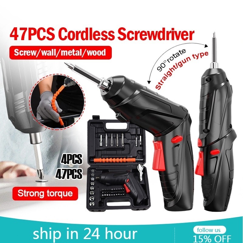47PCS/4PCS Foldable Cordless Screwdriver Tool Kit Rechargeable Cordless ...