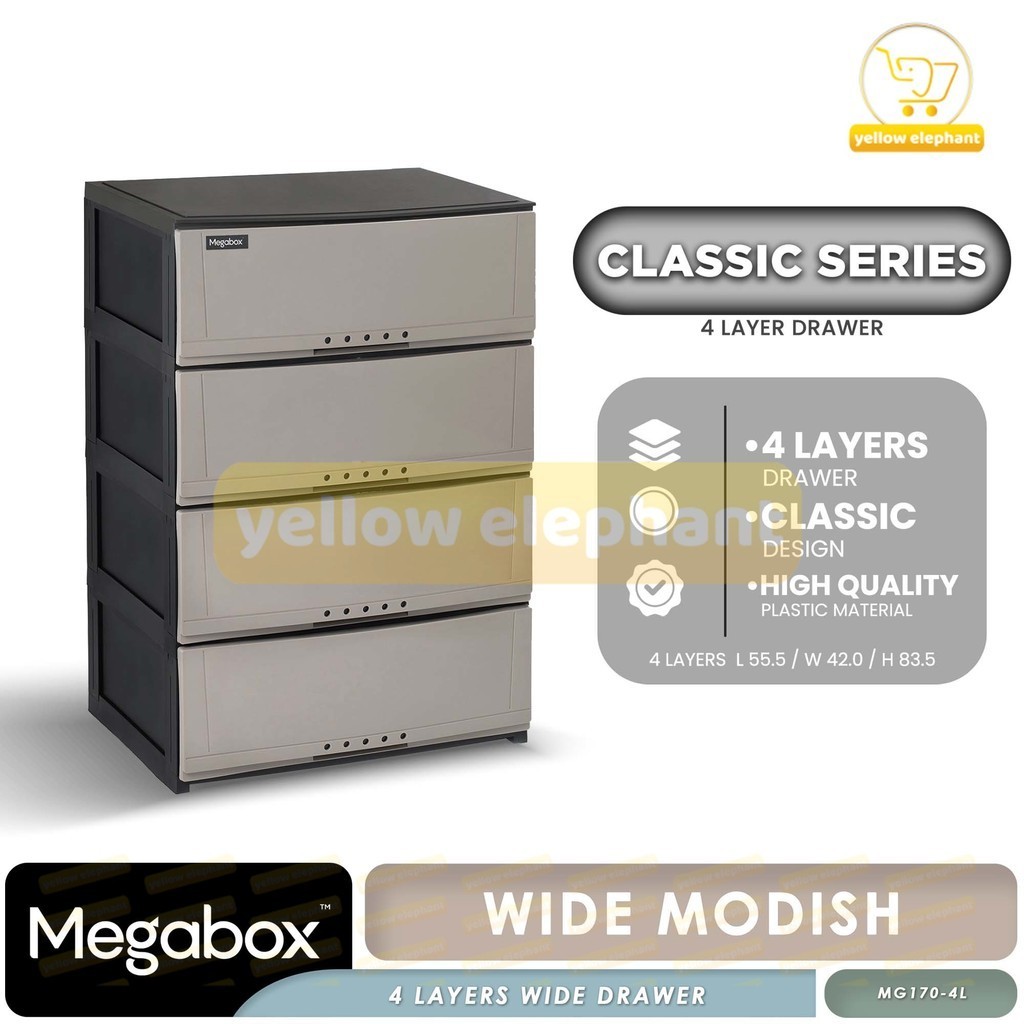 Megabox Plastic Wide Drawer Rattan Finish MG-170 (4 Layers Boho / Classic Collection) | Shopee ...