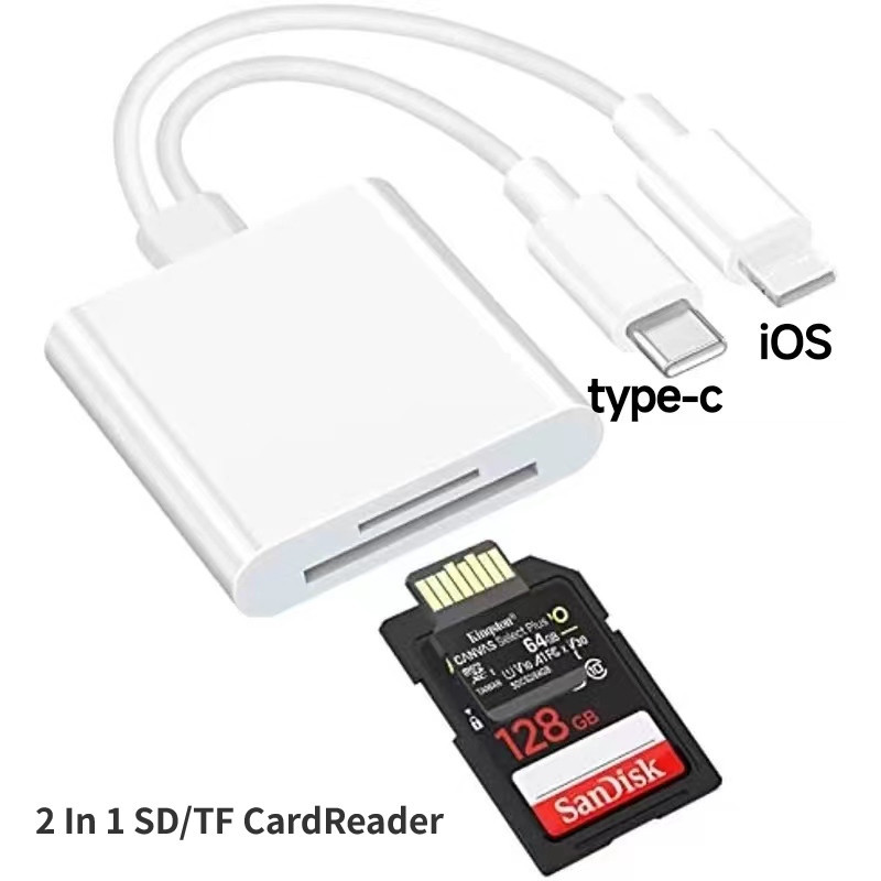 2 in 1 SD/TF Memory Card Reader for xiaomi Huawei ios 17 16 15 14 13 ...