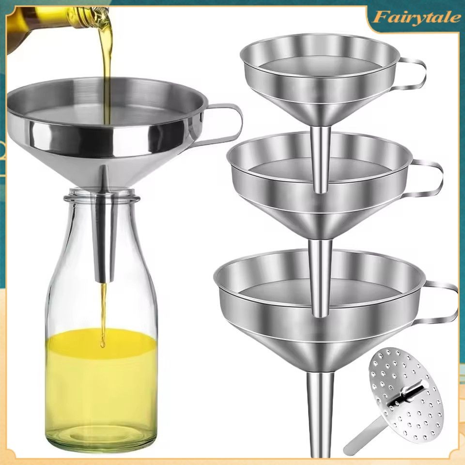 3 Sizes Stainless Steel Kitchen Funnel Food Grade Metal Funnel With ...