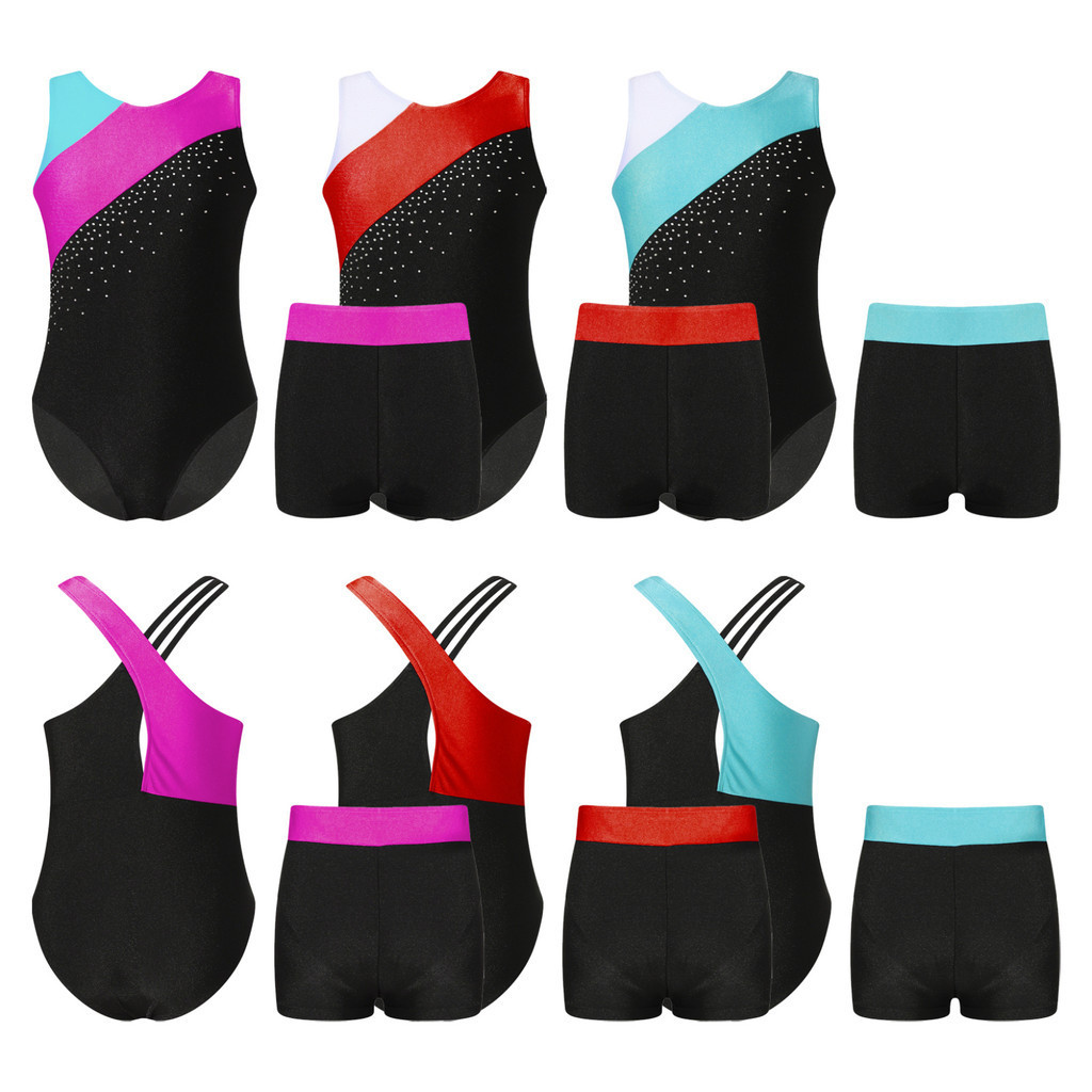 Kids Girls Gymnastics Leotards Set One Piece Sleeveless Tumbling ...