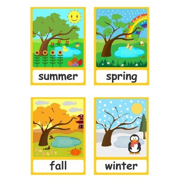 39 ESL Online Teaching Aid, The Seasons BIG flashcard, laminated 4×6 ...