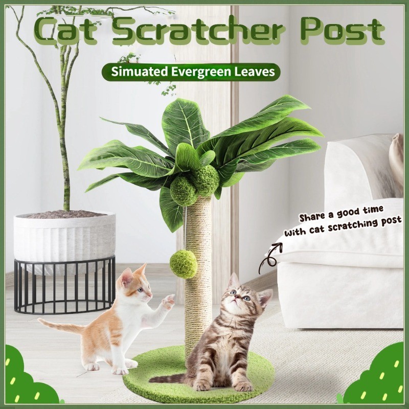 Green Leaves Cat Scratching Rack with Sisal Rope Cat Scratcher Tree ...