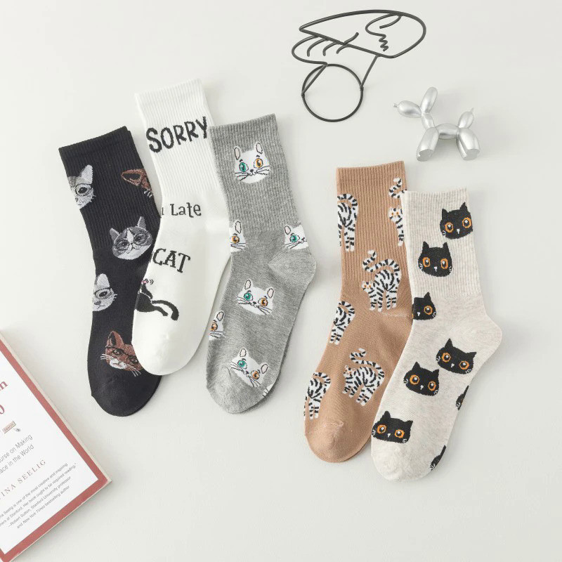 Fashion Cartoon Cat Socks Women Hip Hop Trend Kawaii Colorful Ladies ...