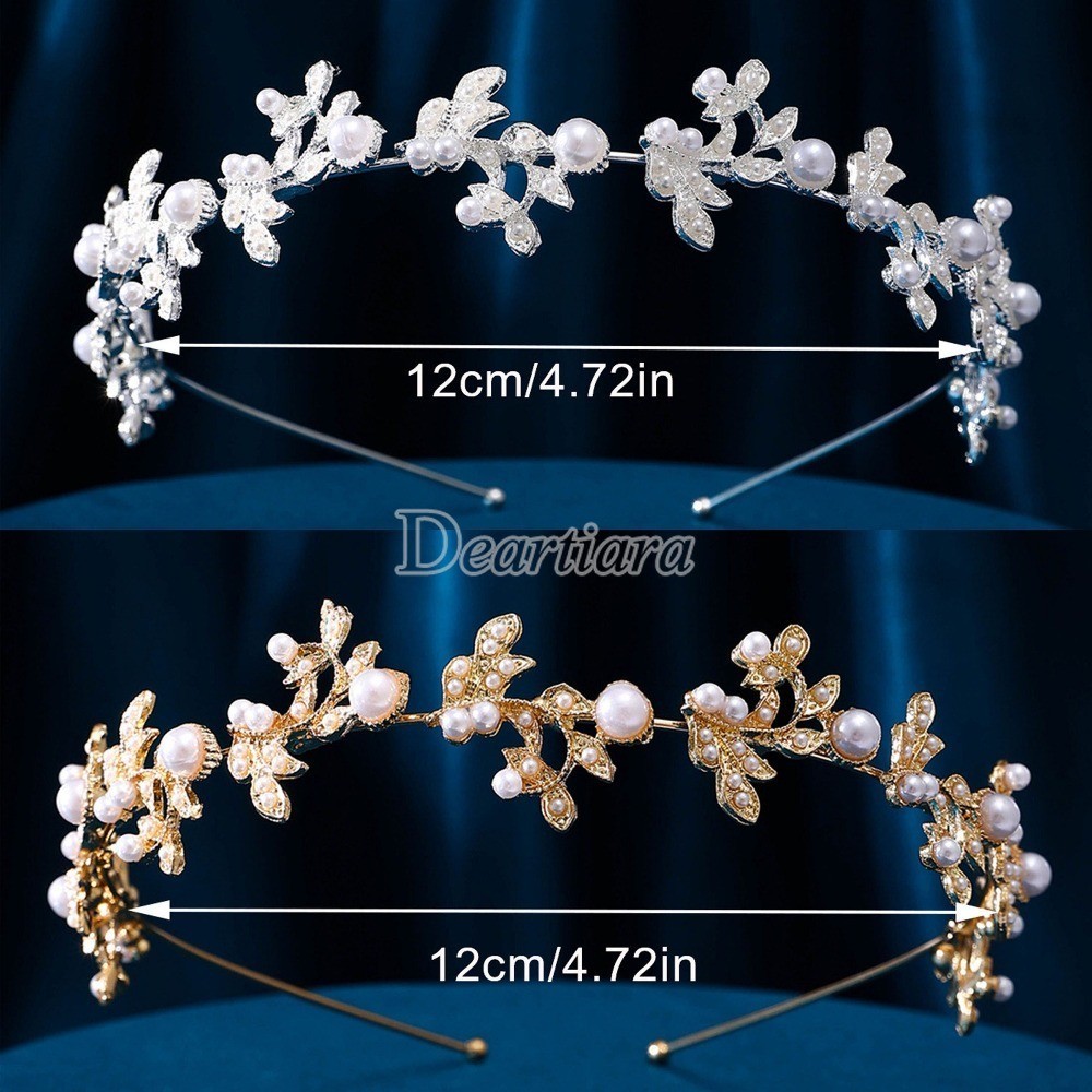 Bride Metal Crown Pearl Maple Leaf Headpiece Wedding Style New Princess ...