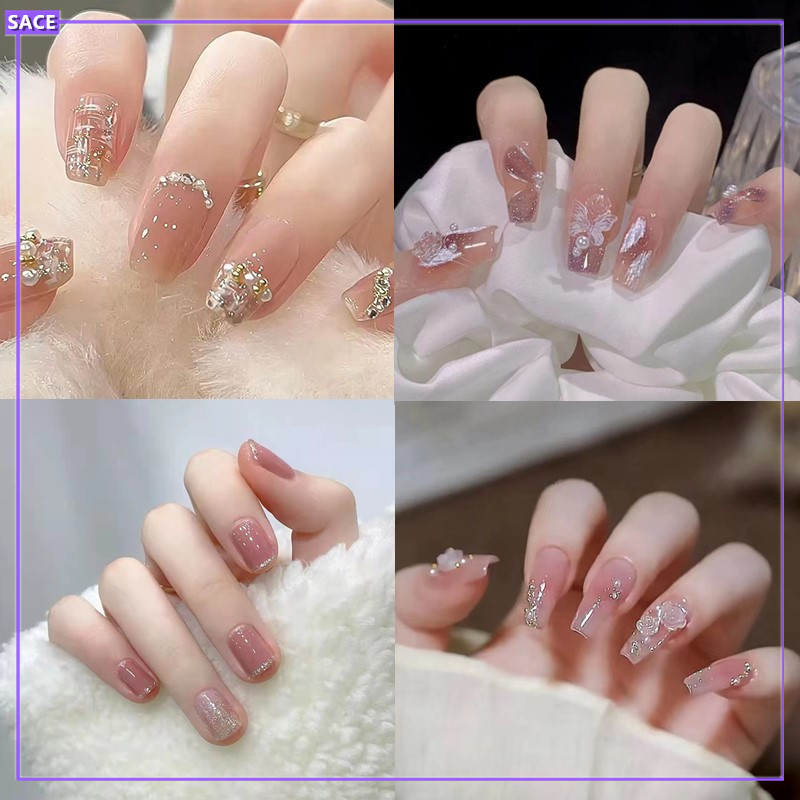 【With Free Glue】24PCS Fashion Fake Nails Set With Glue New French Nail ...