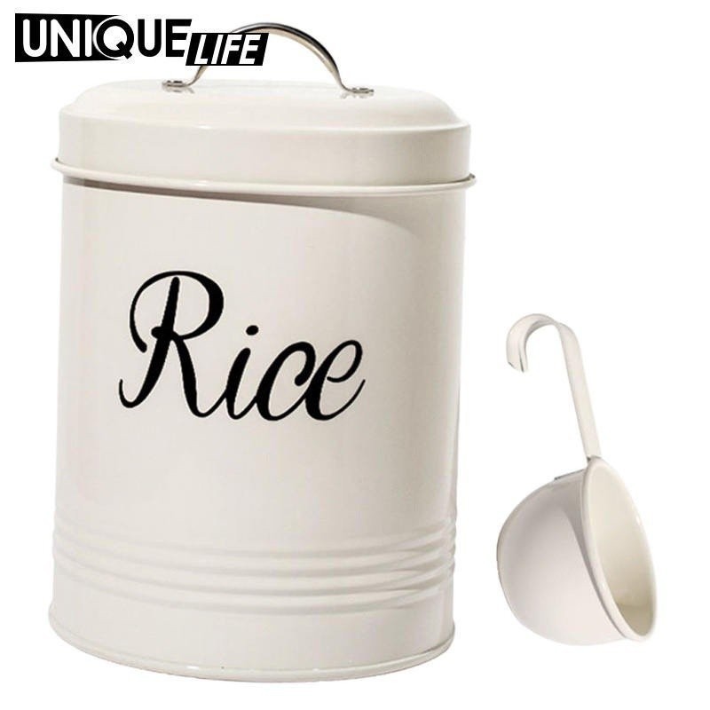【In stock】[ Rustic White Metal Vintage Food Rice Storage Tin Jar 3L ...