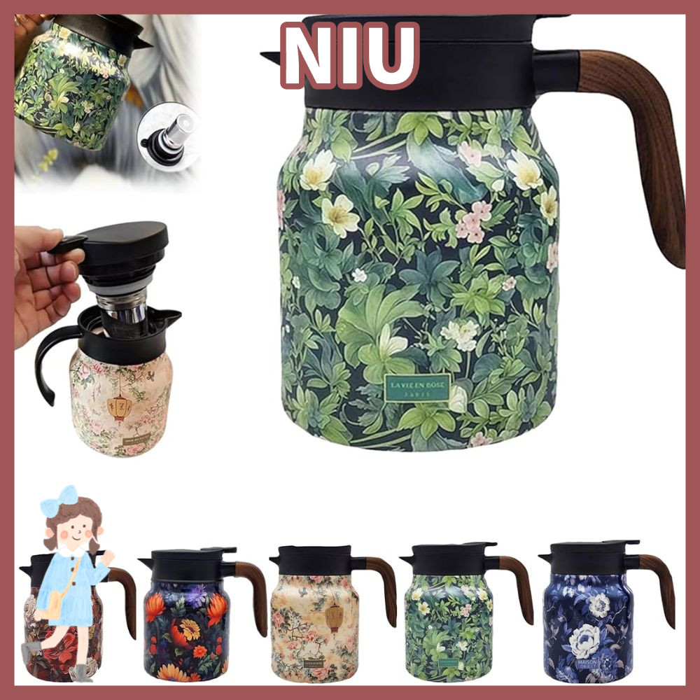 NIUYOUSI Thermal Tea Pot, Vintage Floral Pattern 1000ML Thermal Carafe ...