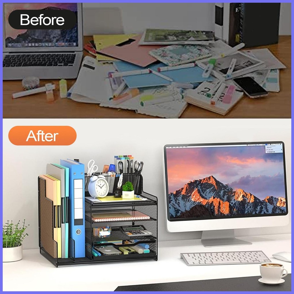Desk Top Organizer Mesh Office Organizer 4 Tier Desk Organization Multi ...