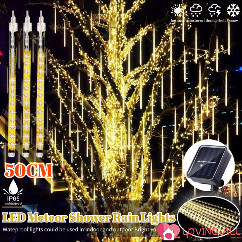 50CM Solar Meteor Shower Lights LED Outdoor Waterproof Icicle Lights ...