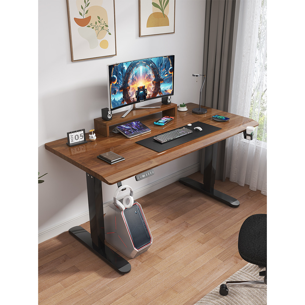 Solid Wood Electric Height Adjustable Desk Smart Computer Desk Gaming ...