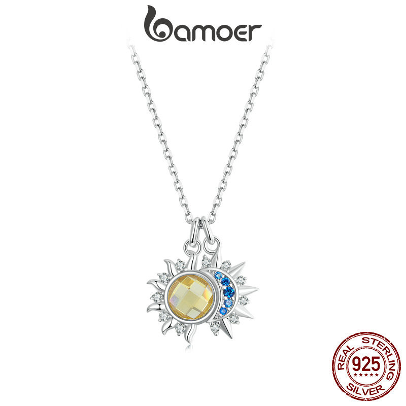 Bamoer 925 Sterling Sliver Necklace Sun and Moon Couples Valentine's ...
