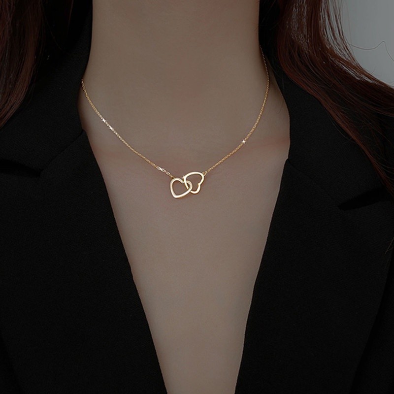 Fashion Double Heart Necklace Ladies Heart Necklace Valentine's Day ...
