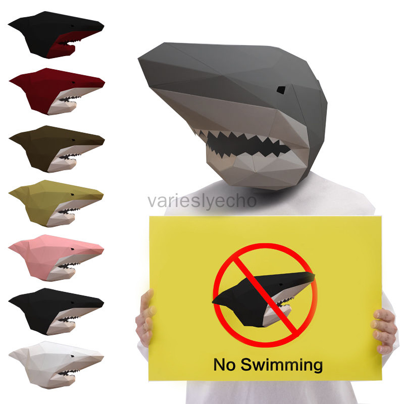 3D Shark Paper Mask, Animal Masks Full Head from Paper Plate DIY Kits ...