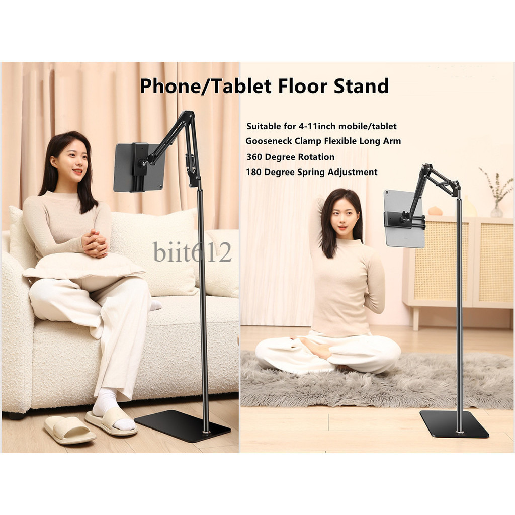 Mobile Phones Tablet Floor Stand Flexi Arm 360 Degree Rotation Overhead ...