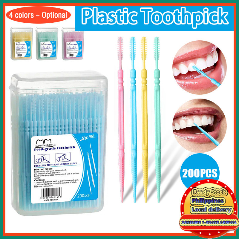 200pcs Double Head Toothpicks Food Grade Plastic Portable Toothpicks ...