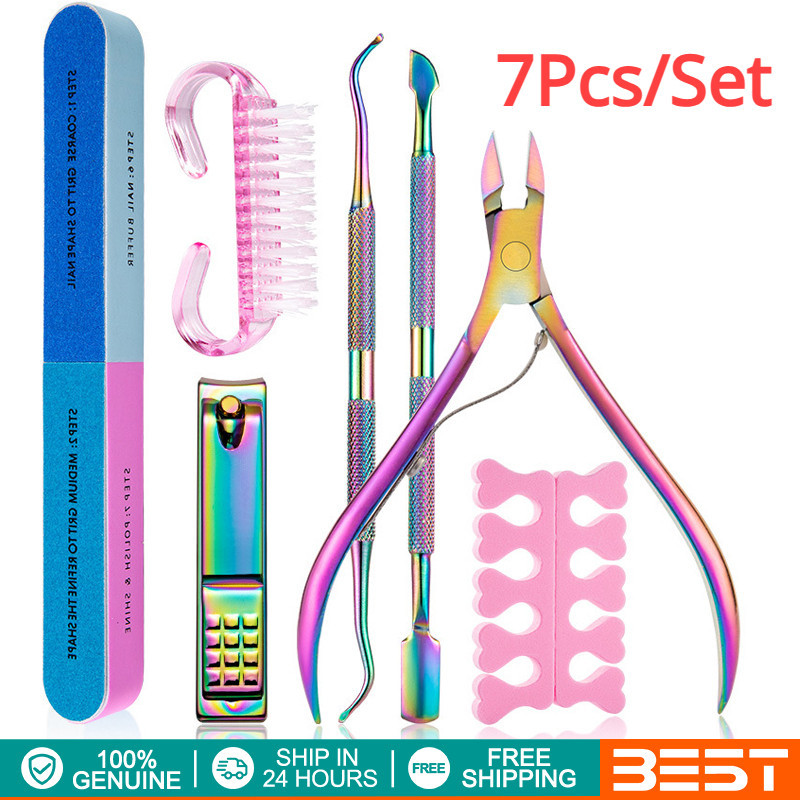 7 Pcs/Set Manicure Kit Nail And Cuticle Tools Polishing File Toenail ...
