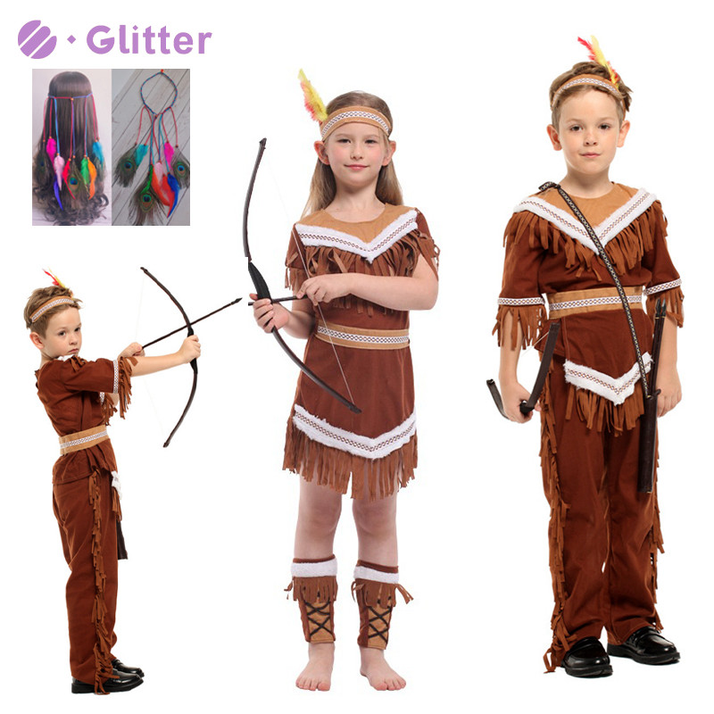 Indian Archery Costume for Kids Boy Indian Pocahontas Native Brown ...