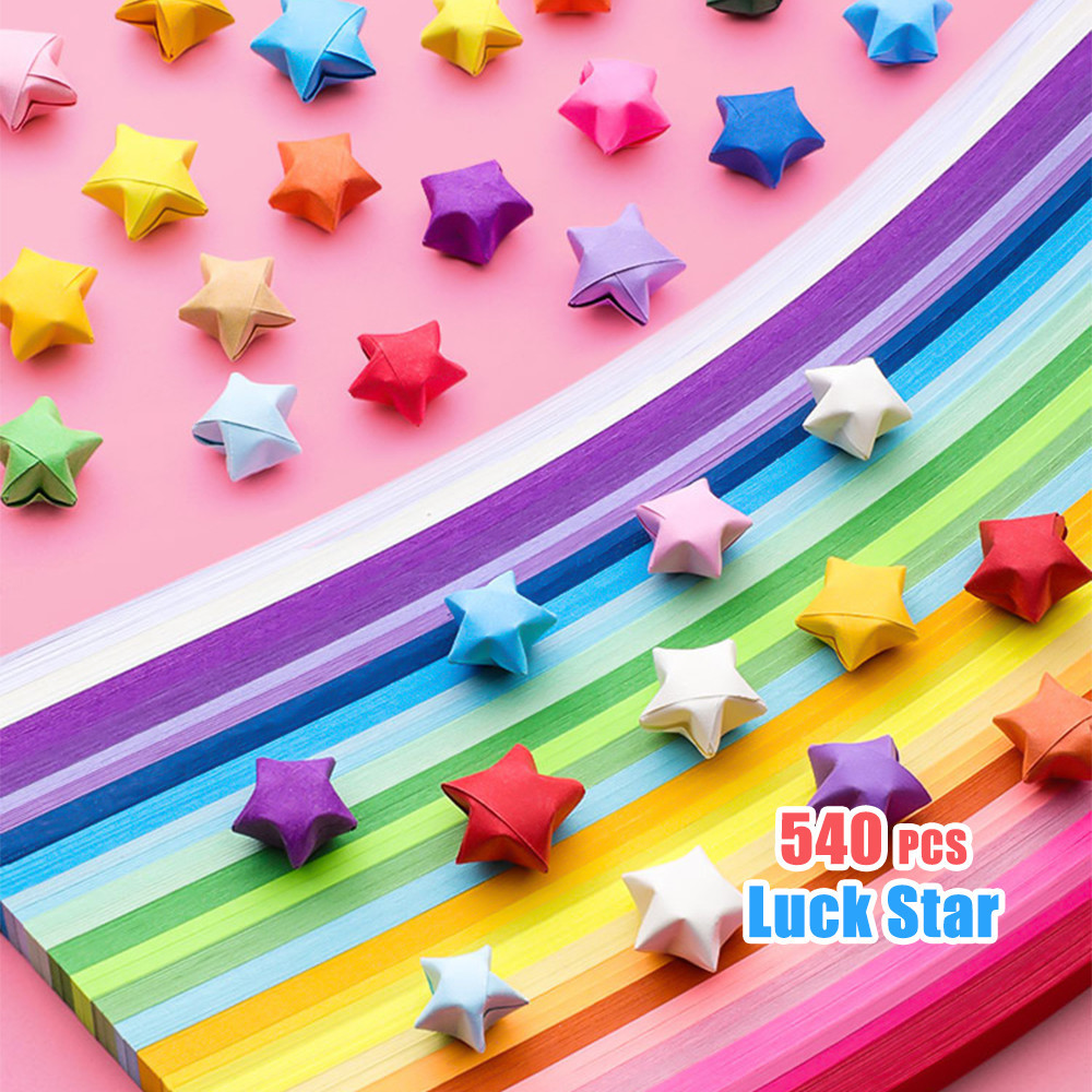 WB 540Pcs Lucky Star Macaroon Candy Colors Star Origami Paper Strips ...